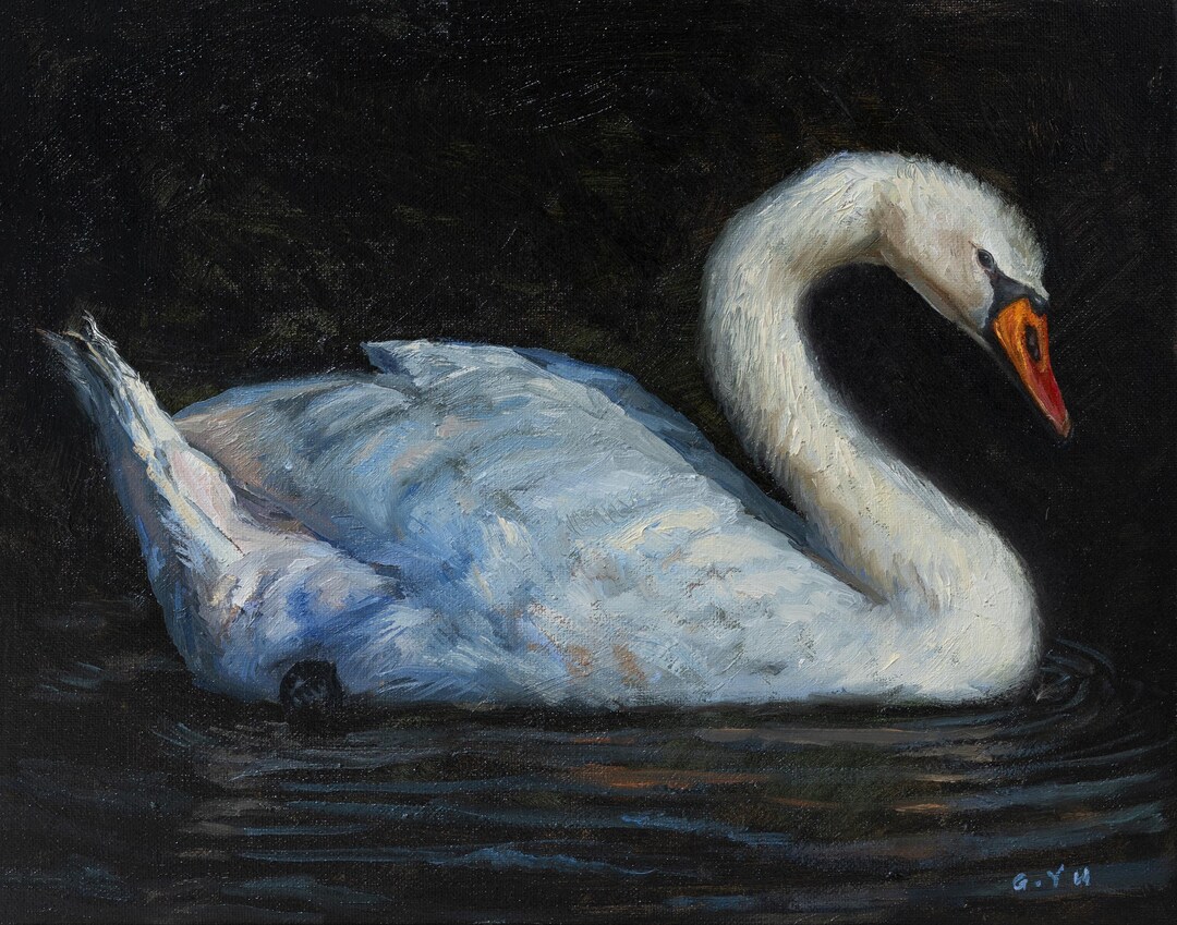 Original White Swan Oil Painting: Moody Old Masters Wildlife Art, NOT A ...