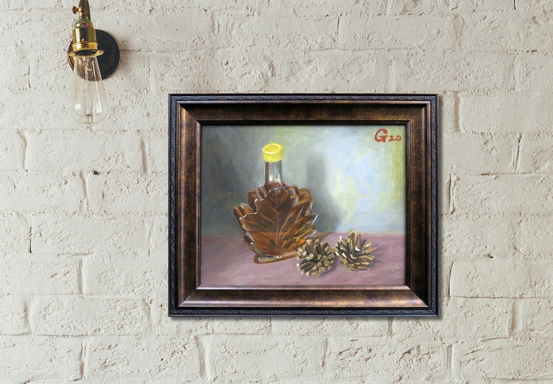 Canadian Maple Syrup and Pine Tree Cones Still Life Original Oil ...