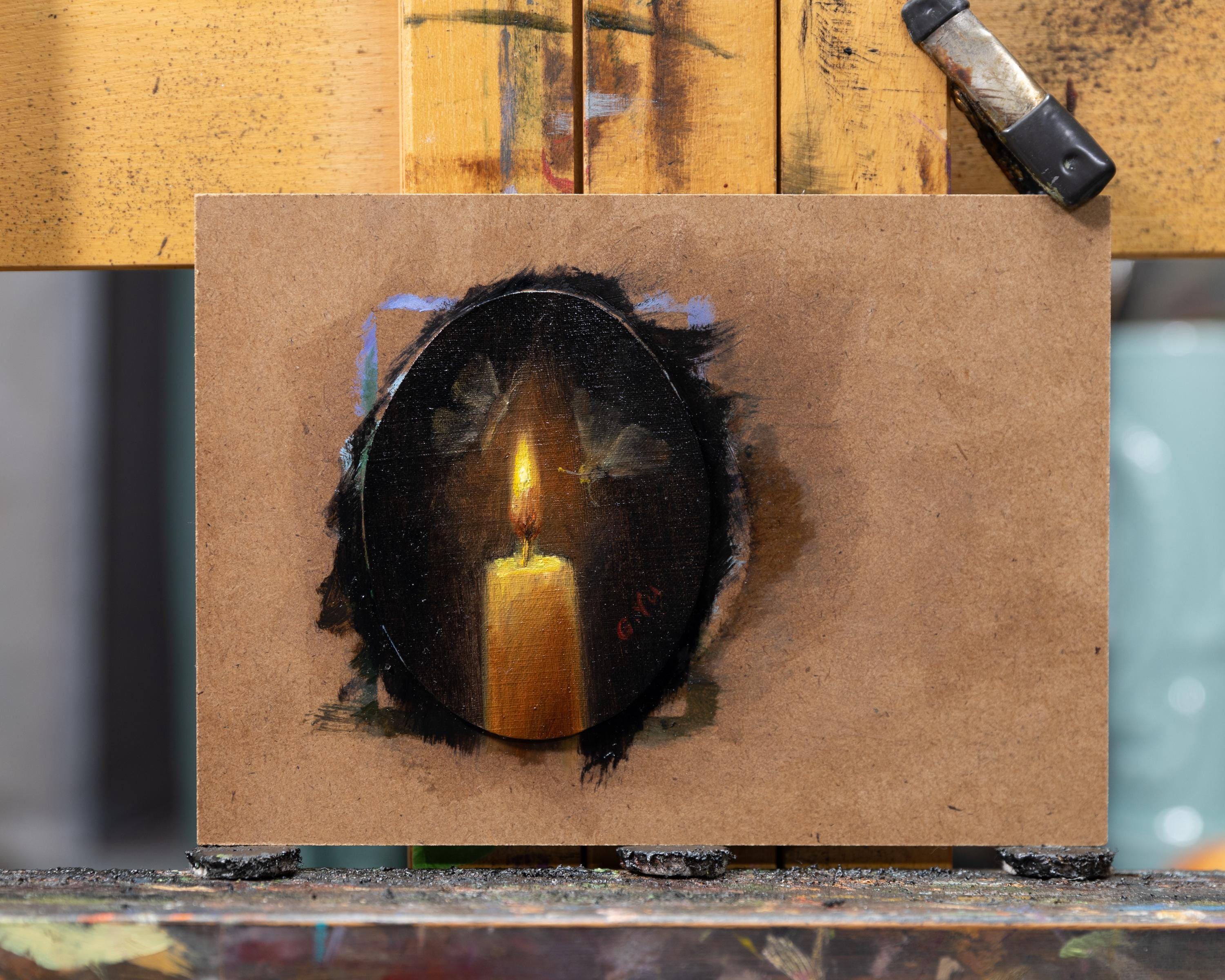 Original Candle Light Oil Painting With Vintage Style Golden Gilt Frame ...