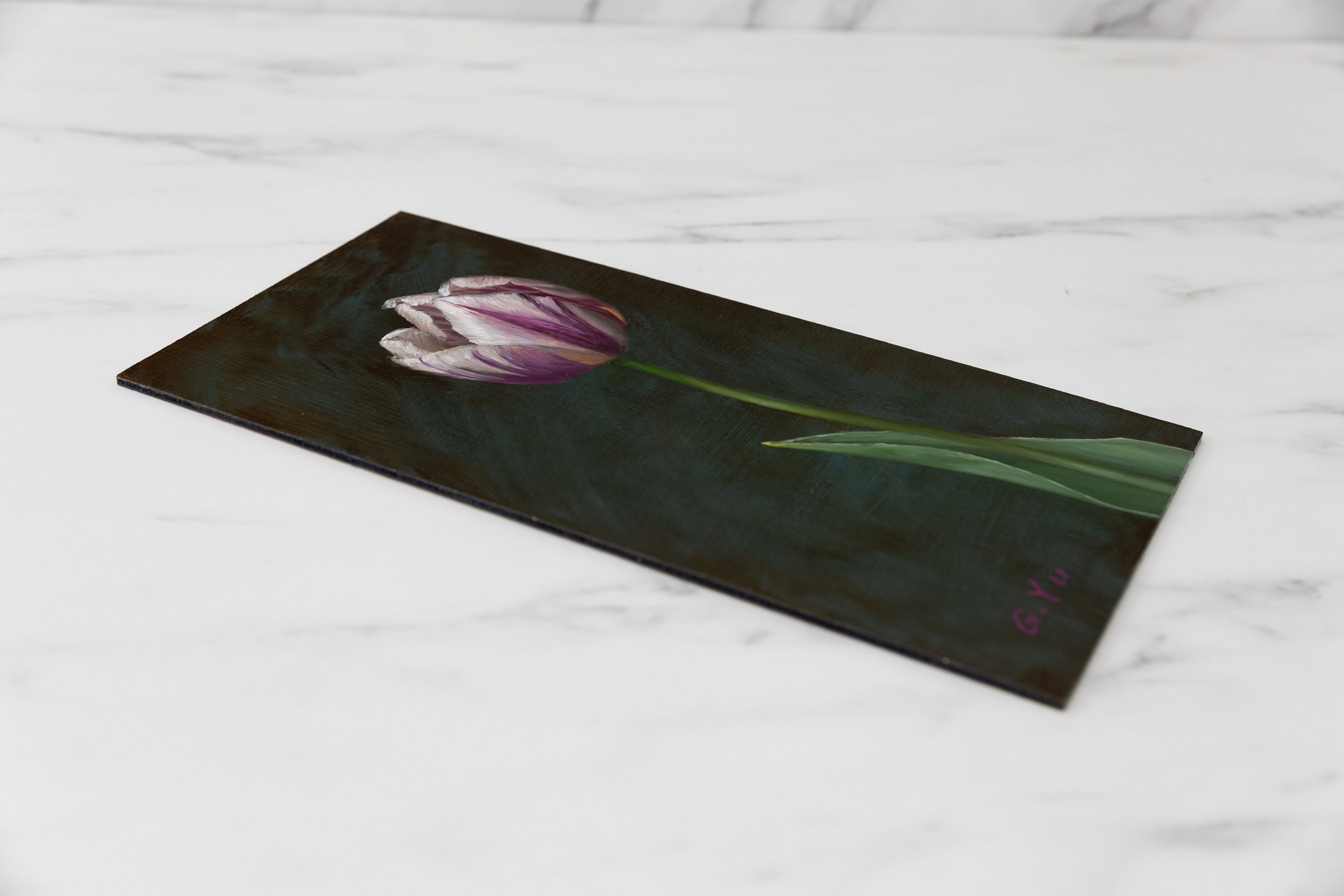 Original Tulip Oil Painting on Panel Realistic Purple Flame Tulip ...