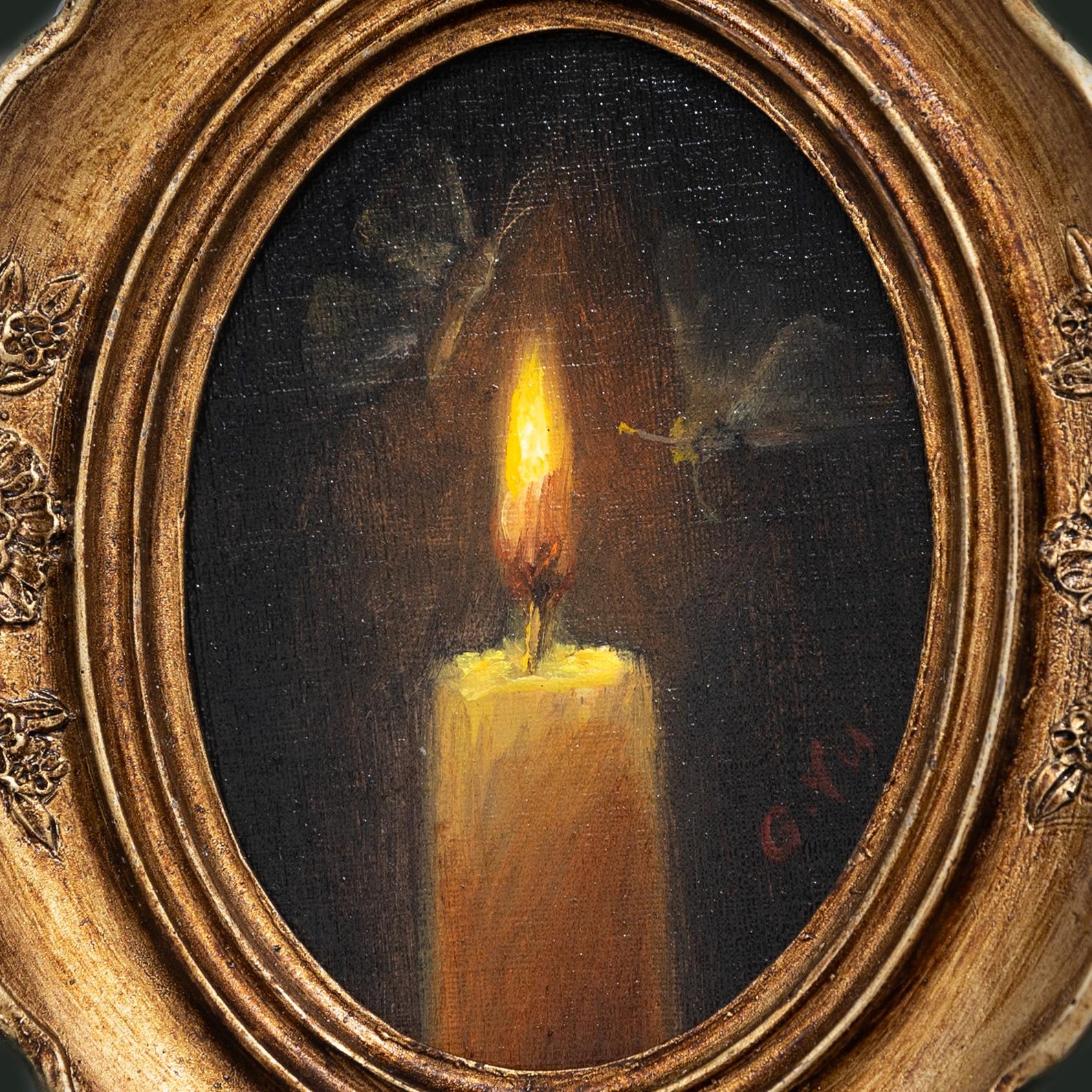 Original Candle Light Oil Painting With Vintage Style Golden Gilt Frame ...