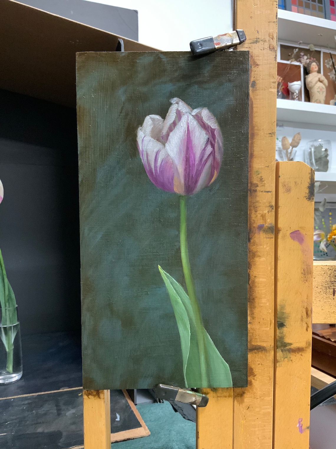 Original Tulip Oil Painting on Panel Realistic Purple Flame Tulip ...