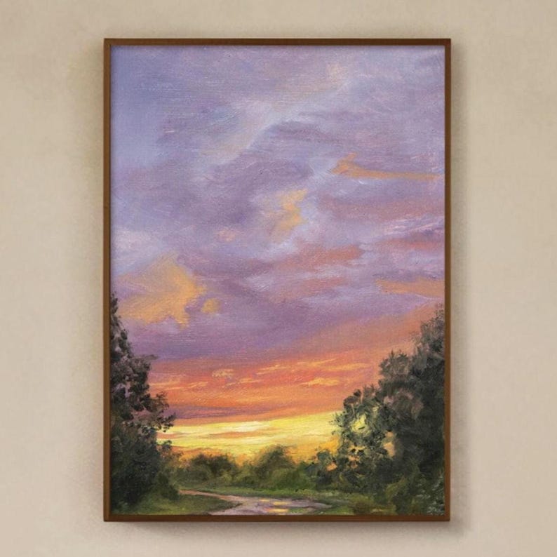 Original Landscape Oil Painting, Sunset Road Original Landscape Oil ...