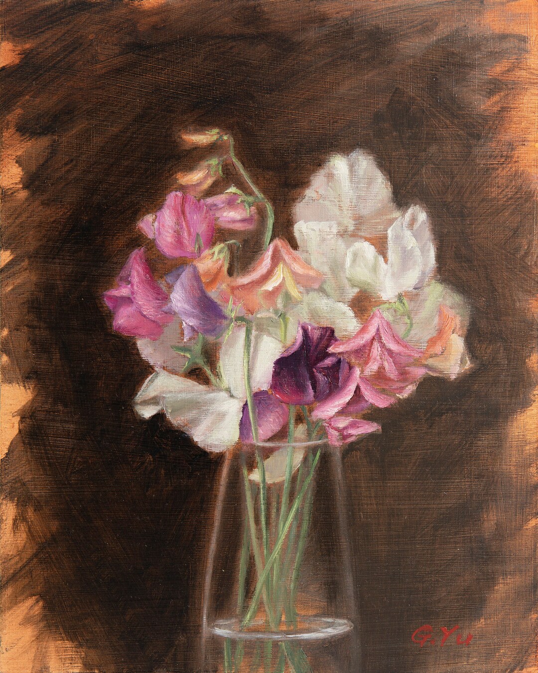 Sweet Pea Oil Painting: Dutch Style Floral Still Life, 8x10", NOT A ...