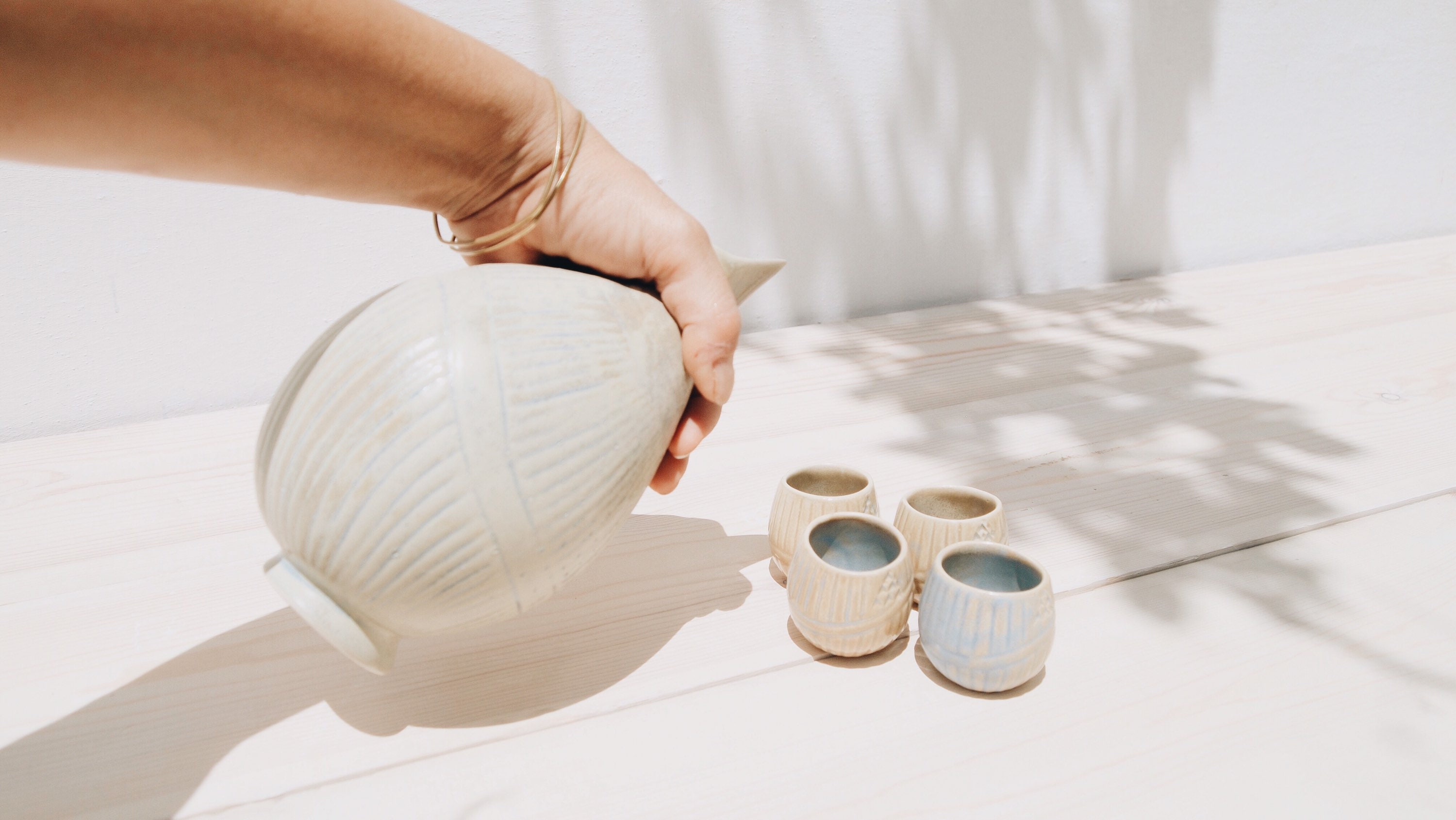 Ceramic Line Design Pitcher and Shot Glasses Set Ceramics - Etsy