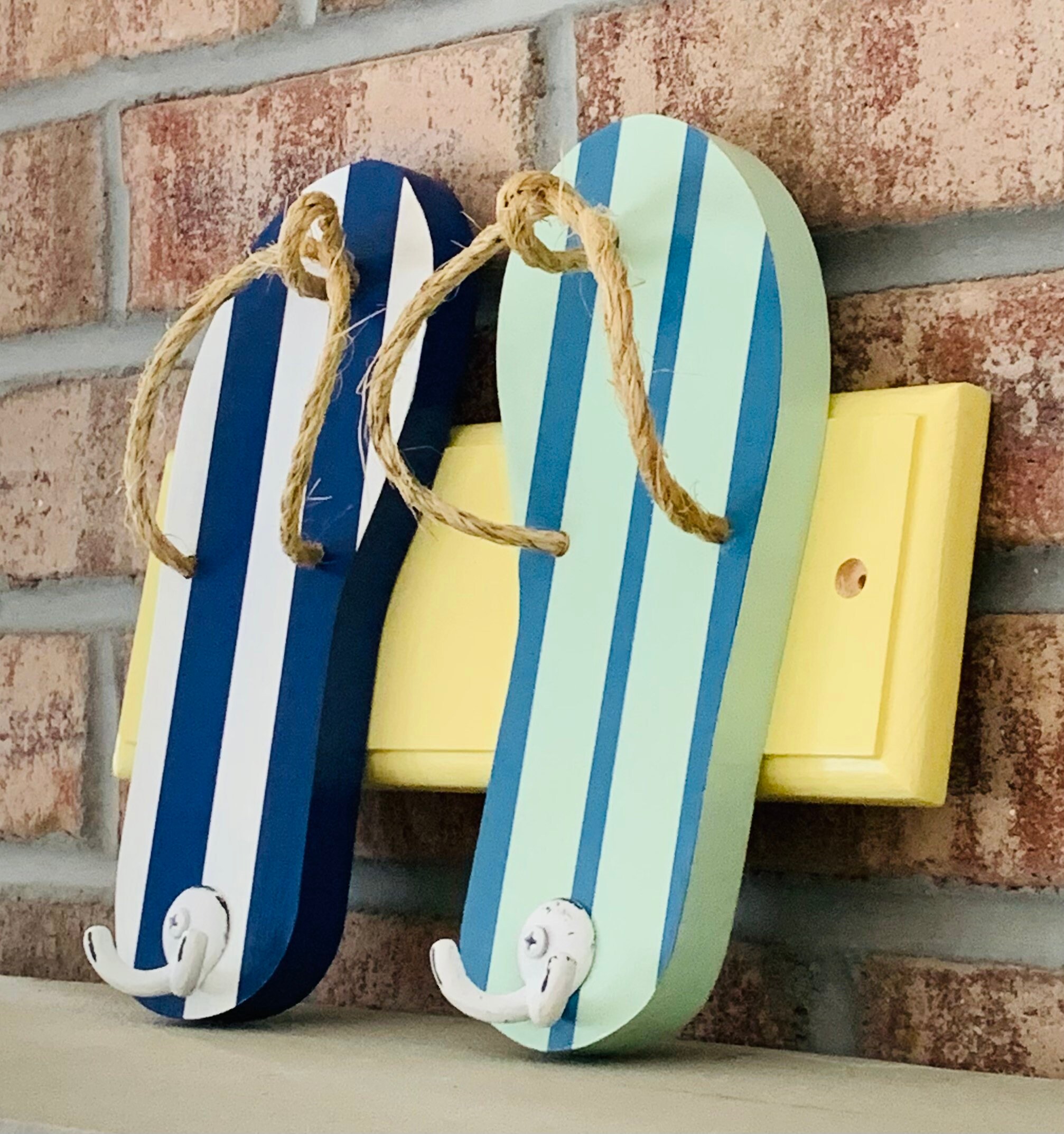 Flip Flop Hook Wall Rack With Double White Distressed Hooks - Etsy