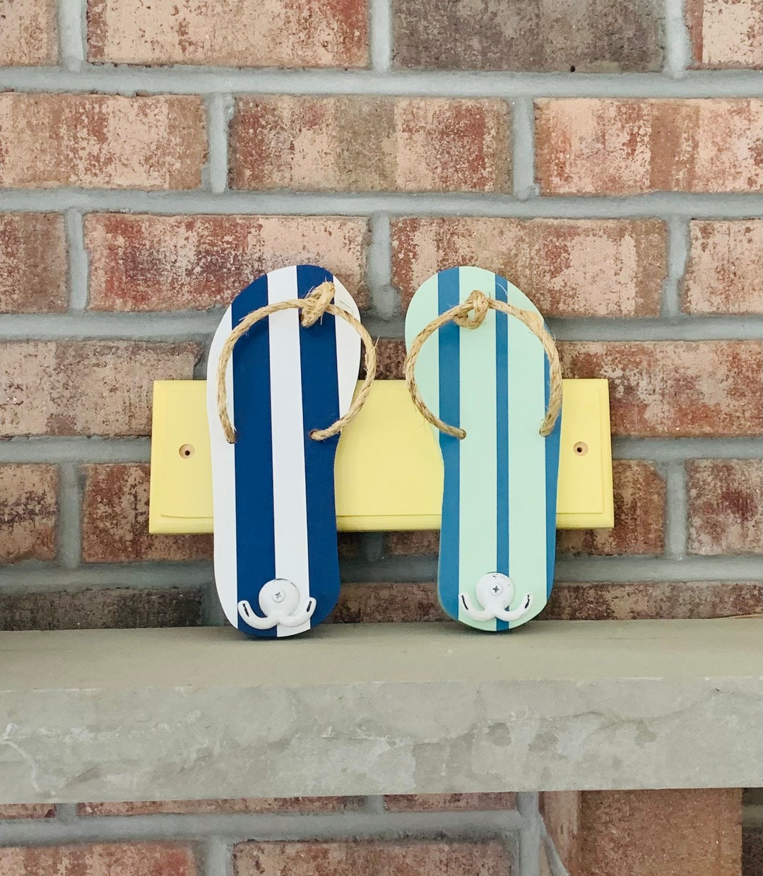 Flip Flop Hook Wall Rack With Double White Distressed Hooks - Etsy