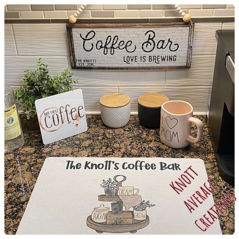 Personalized Coffee Slip Proof Bar Mat Farmhouse Keurig - Etsy