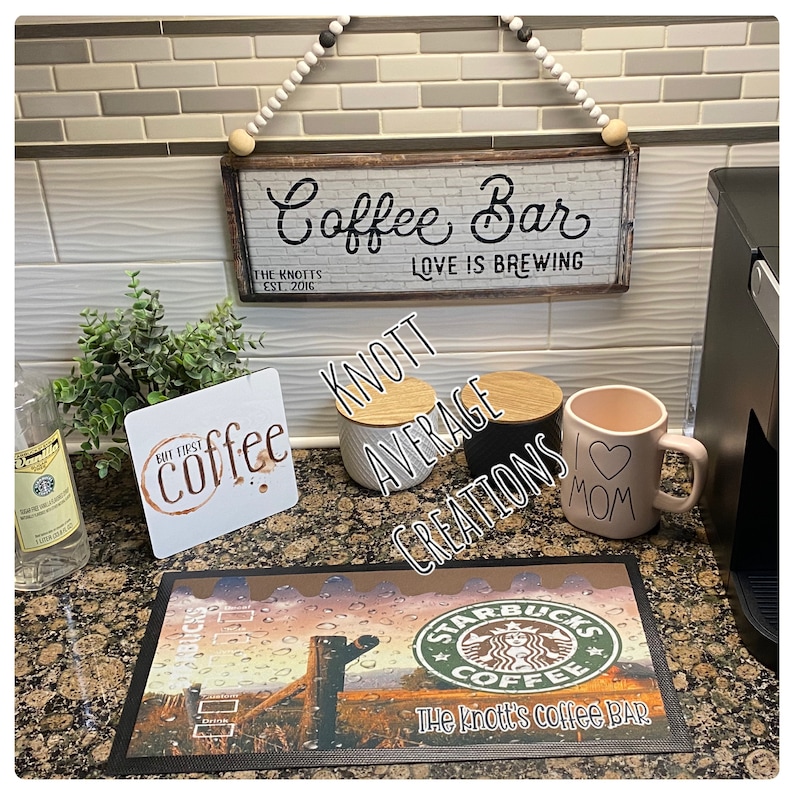 Personalized Coffee Slip Proof Bar Mat Farmhouse Keurig - Etsy