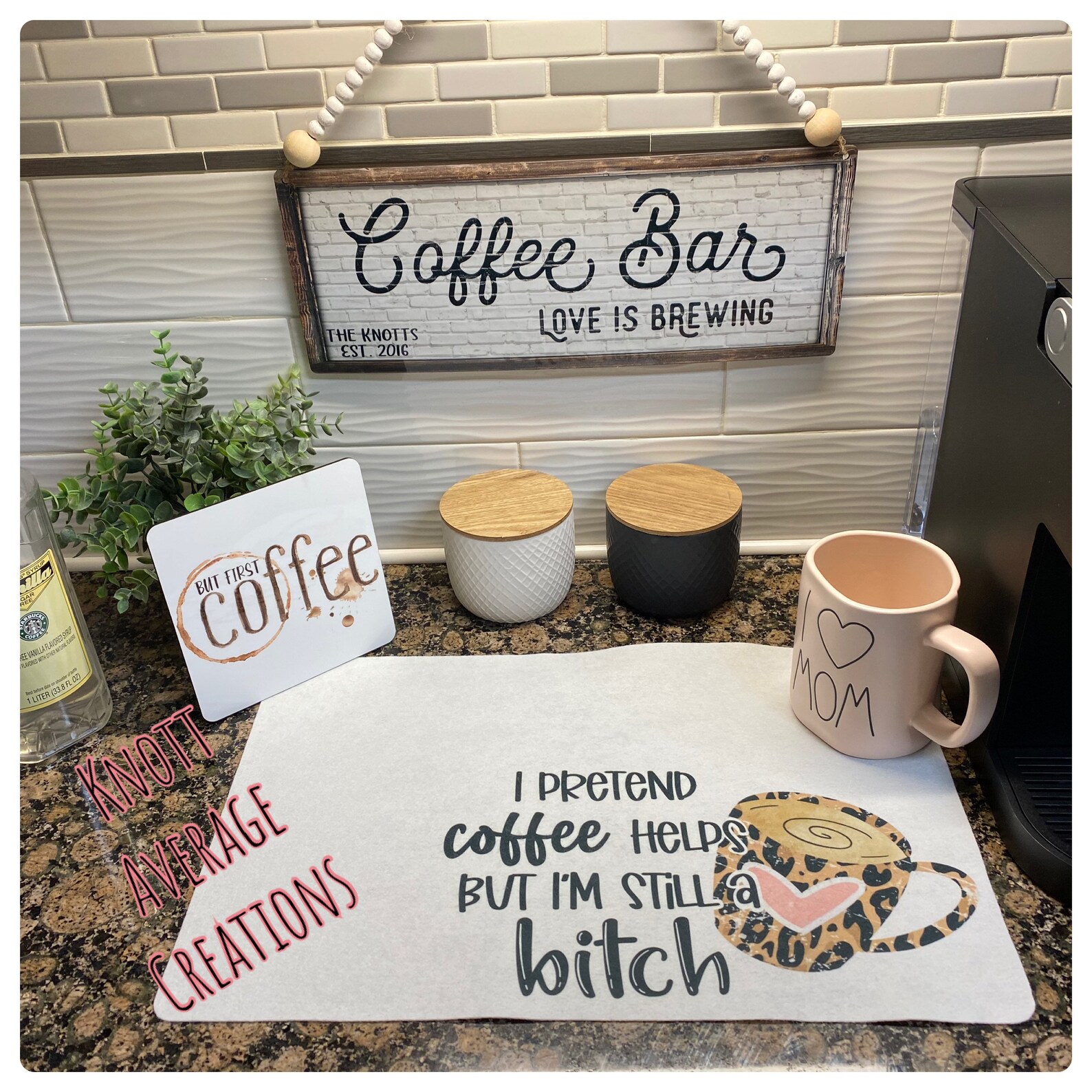 Personalized Coffee Slip Proof Bar Mat Farmhouse Keurig - Etsy