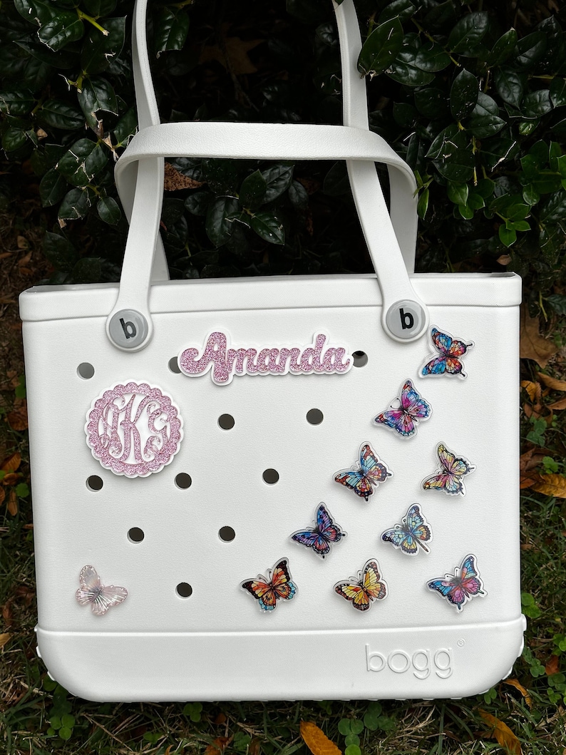 Butterfly Bogg Bag Charm: Personalized Monogram Beach Bag Tag - Etsy