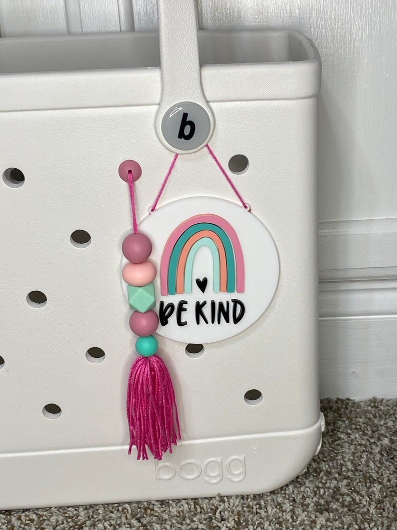 Bogg Bag Tag Monogram Be Kind Rainbow Bag Tag Tassel Ribbon / - Etsy
