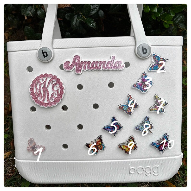 Butterfly Bogg Bag Charm: Personalized Monogram Beach Bag Tag - Etsy