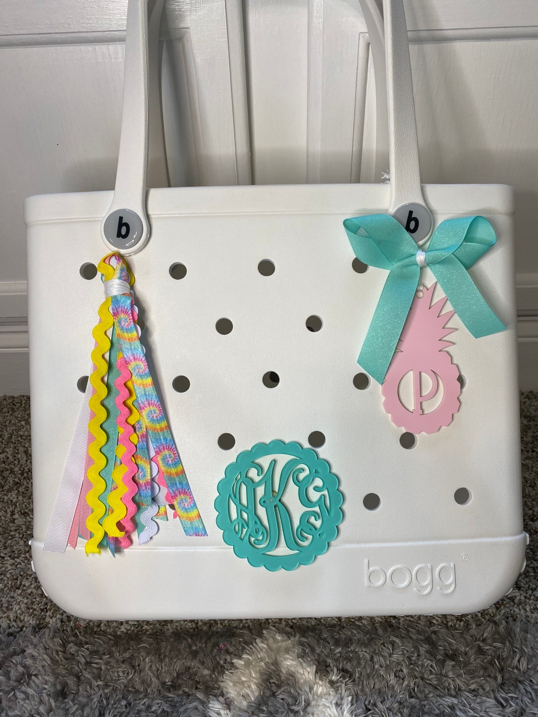 Monogram Bogg Bag Charm: Pineapple, Wood Beads & Ribbon - Etsy