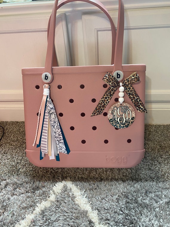 Bogg Bag Tag Monogram Rose Gold Leopard Tassel Ribbon / Car | Etsy