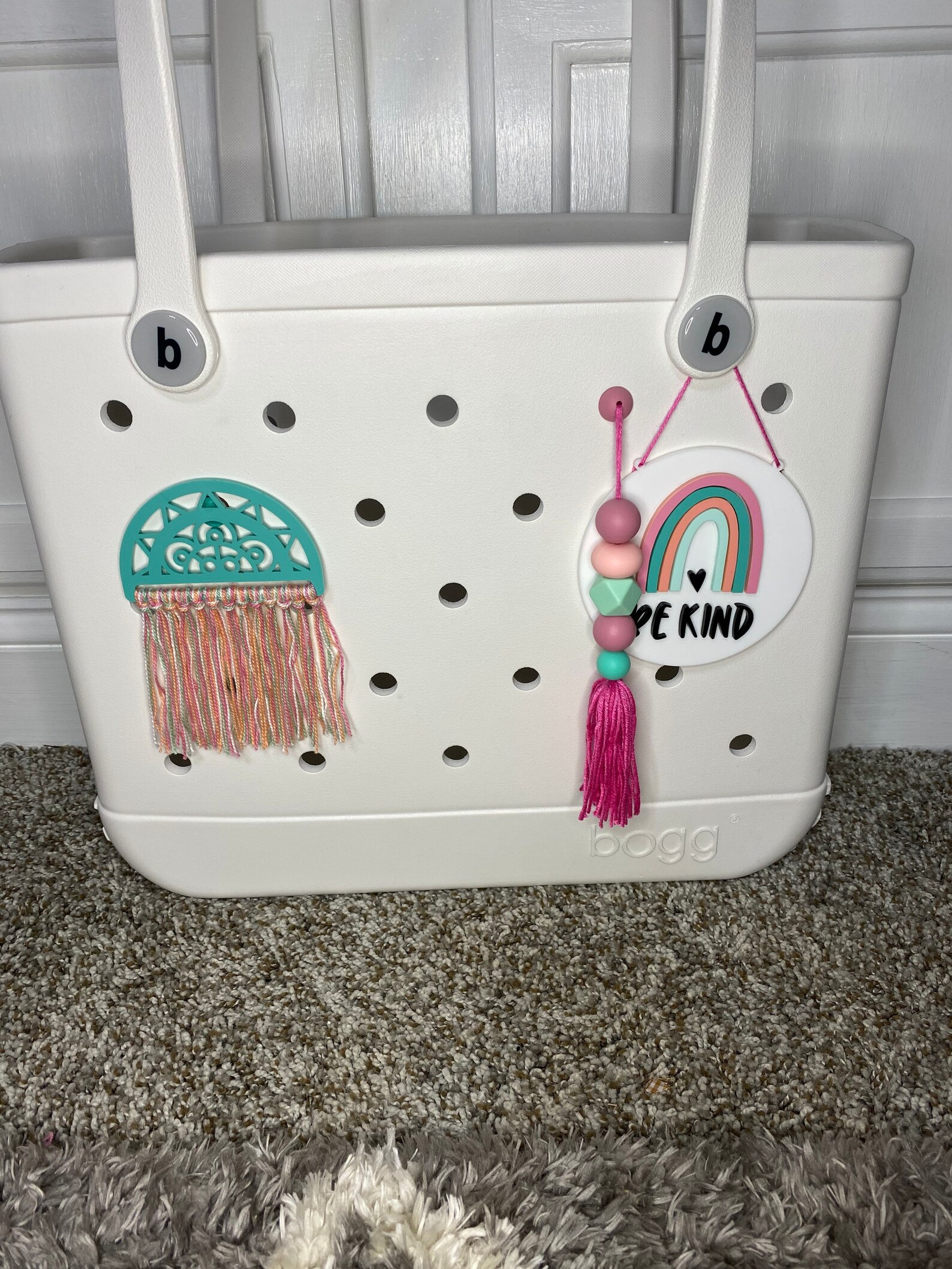 Bogg Bag Tag Monogram Be Kind Rainbow Bag Tag Tassel Ribbon / - Etsy