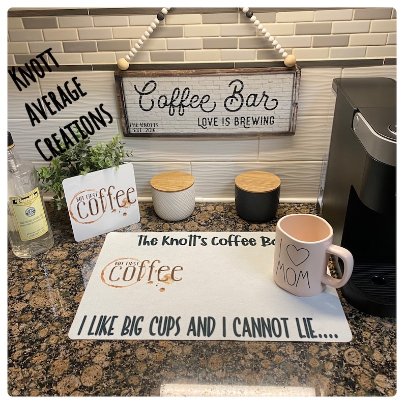 Personalized Coffee Slip Proof Bar Mat Farmhouse Keurig - Etsy