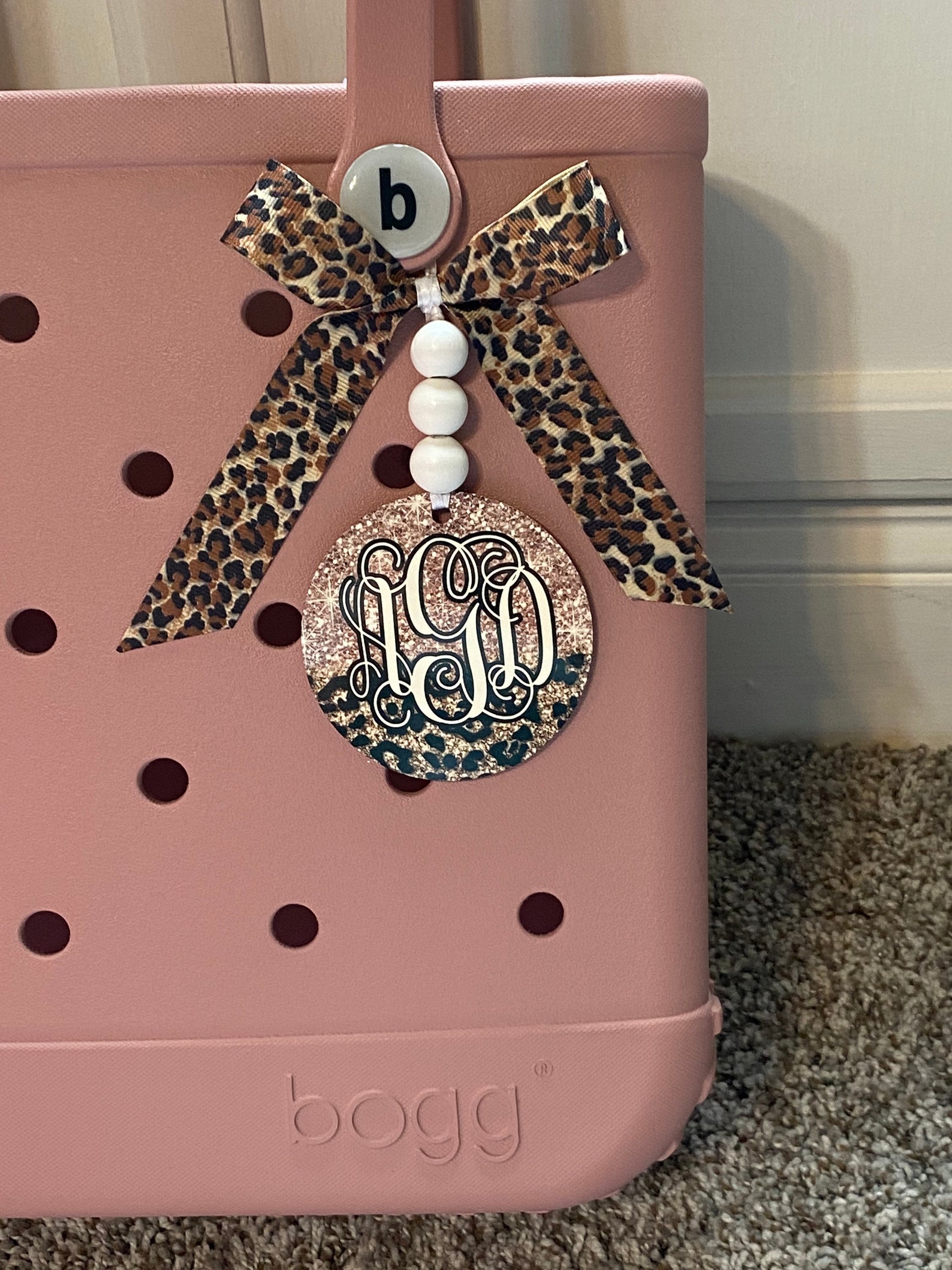 Personalized Bogg Bag Charm: Rose Gold Leopard Monogram Tag - Etsy
