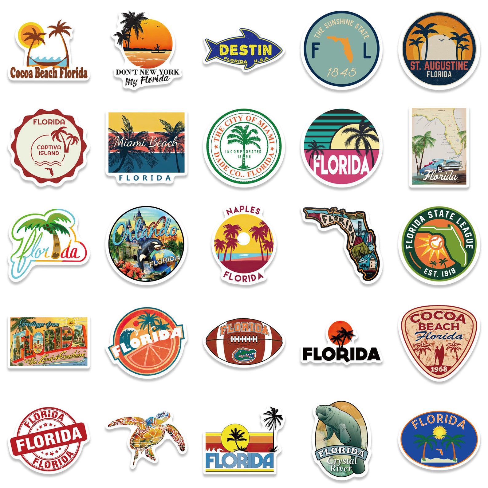 25/50 Vinyl Florida Stickers, Die Cut Decal Set, Waterproof Reusable ...