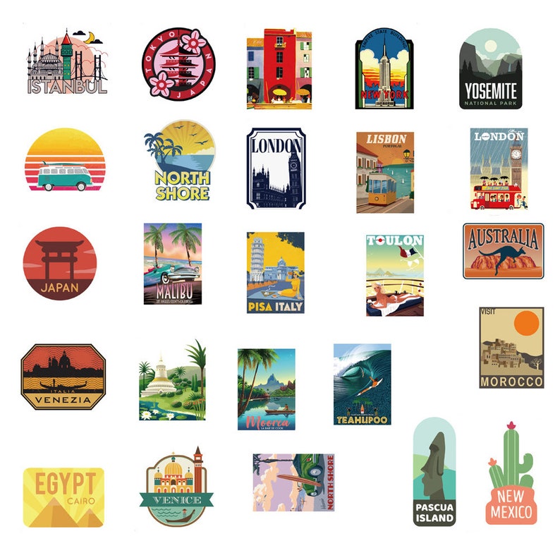 25/50 Vinyl Travel Stickers Die Cut Decal Set Waterproof - Etsy