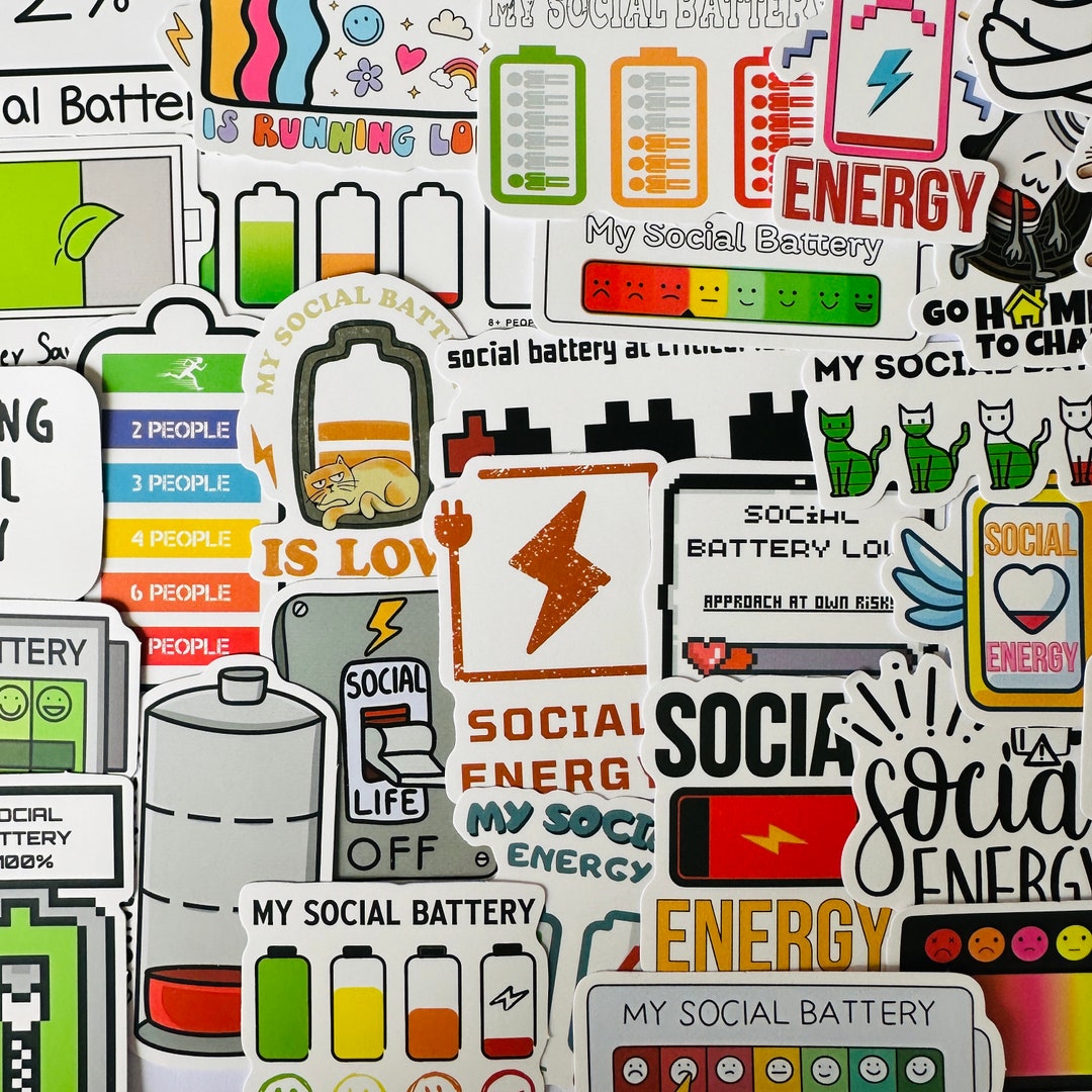 25/50 Vinyl Social Battery Stickers, Die Cut Decal Set, Waterproof ...
