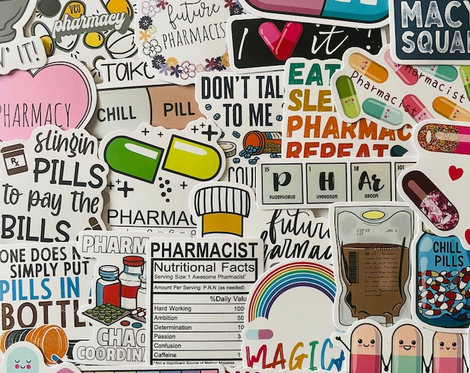 25/50 Vinyl Pharmacist Stickers, Die Cut Decal Set, Waterproof Reusable ...