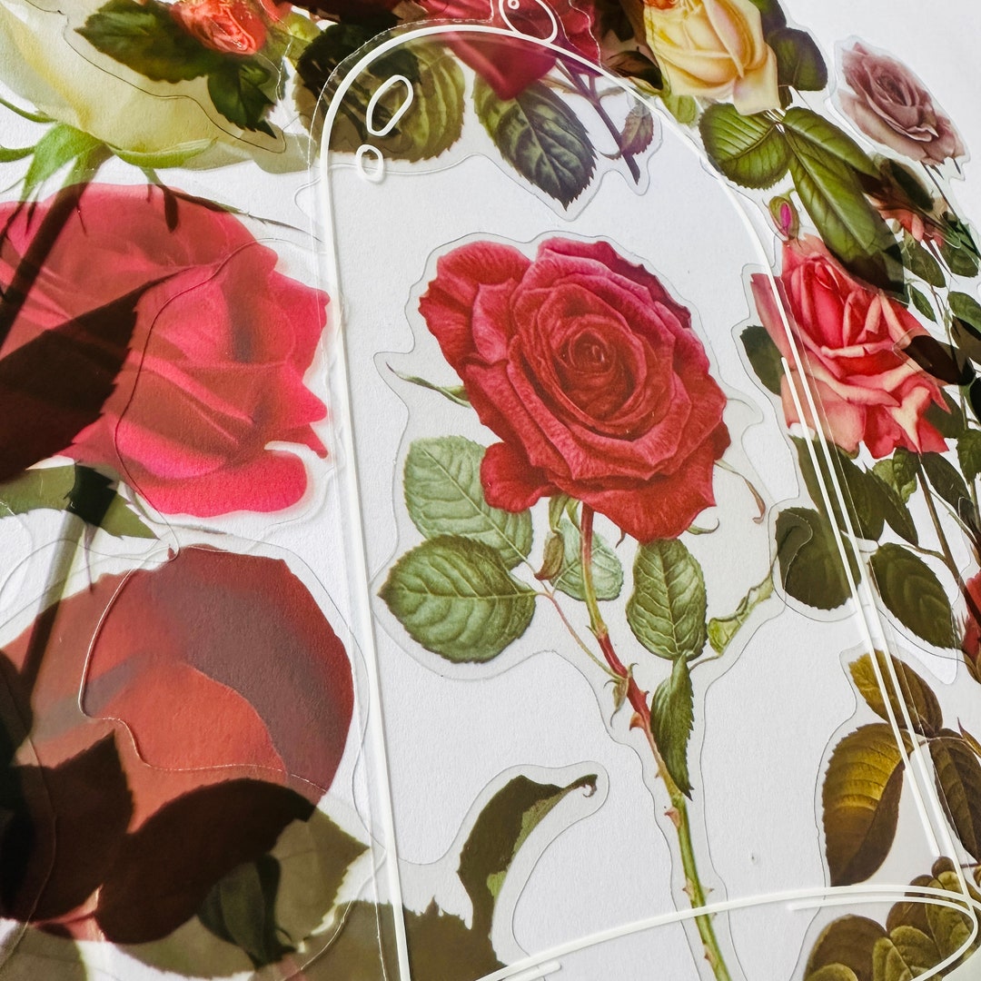 11 Vinyl Transparent Rose Sticker Pack, Waterproof Reusable, Clear ...