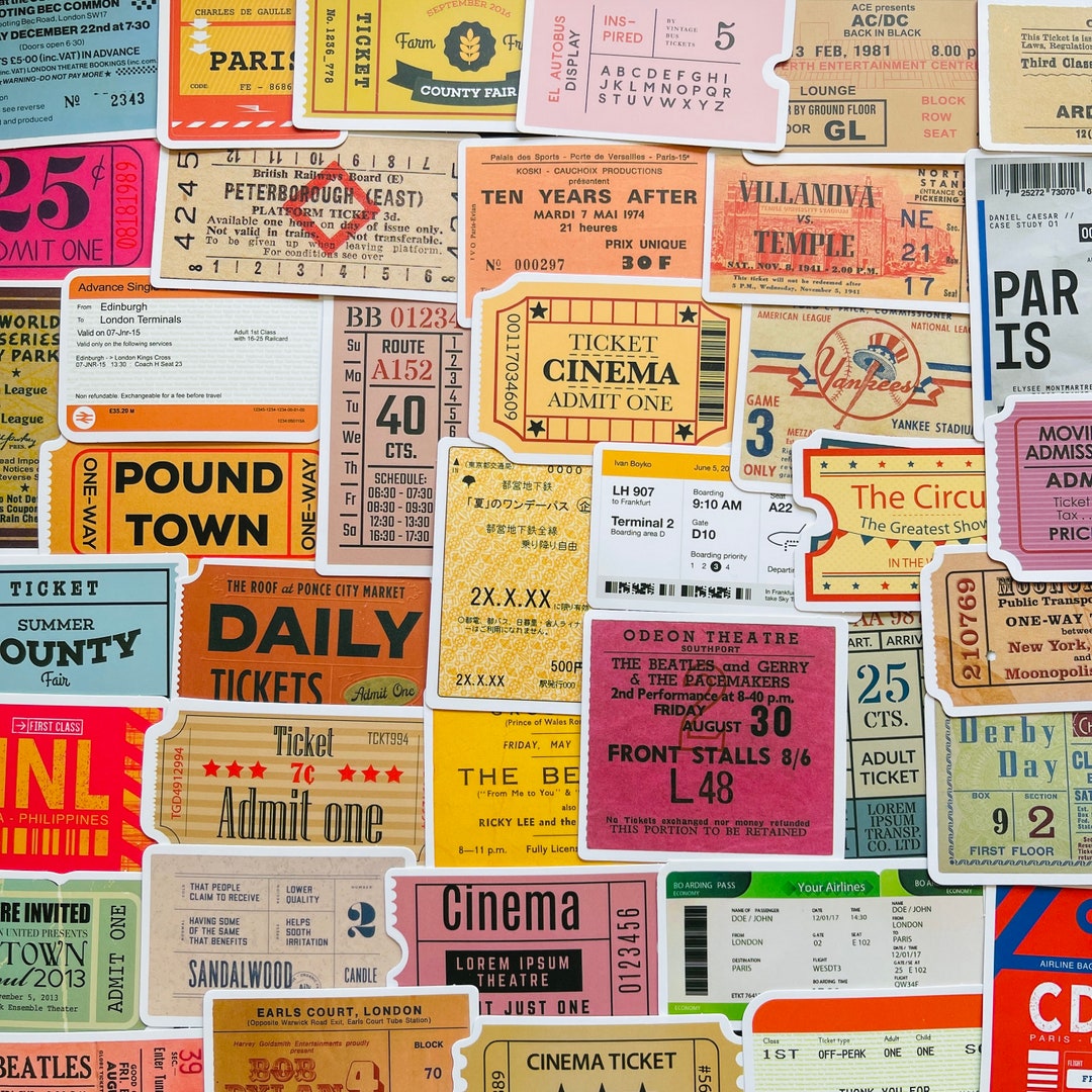 25/50 Vinyl Vintage Ticket Stickers, Die Cut Decal Set, Waterproof ...