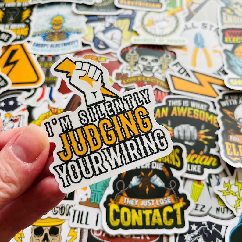 25/50 Vinyl Electrician Stickers, Die Cut Decal Set, Waterproof ...