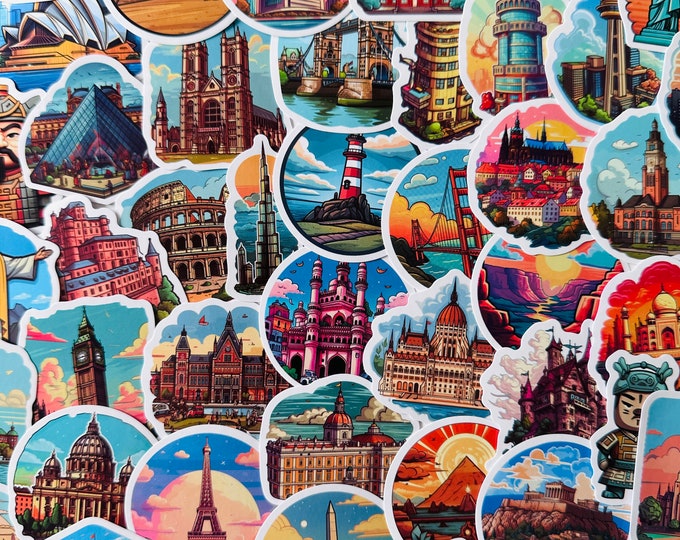 25/50 Vinyl Travel Stickers, Die Cut Decal Set, Waterproof Reusable ...