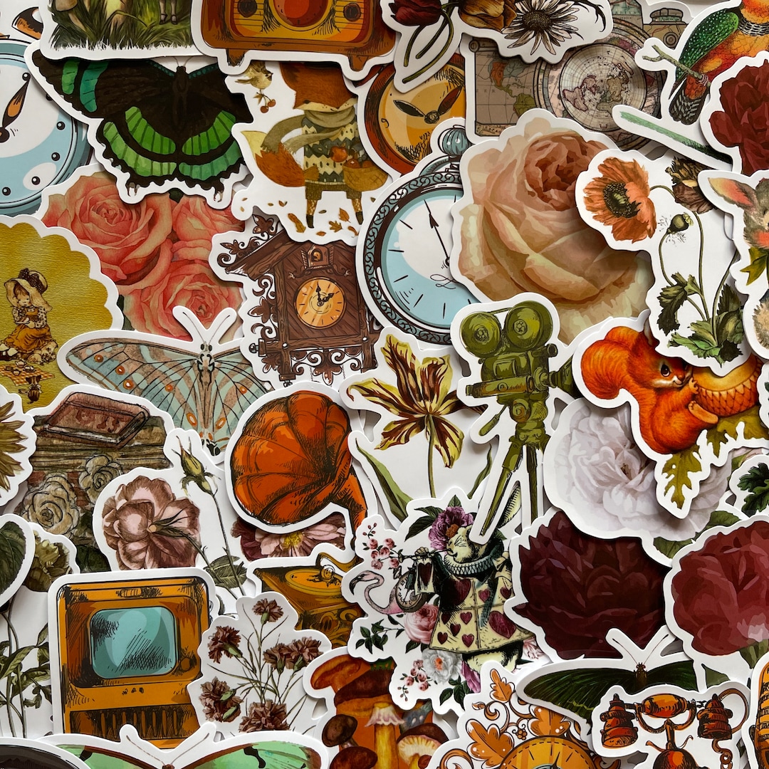 25/50 Vinyl Vintage Scrapbook Stickers, Die Cut Decal Set, Waterproof ...