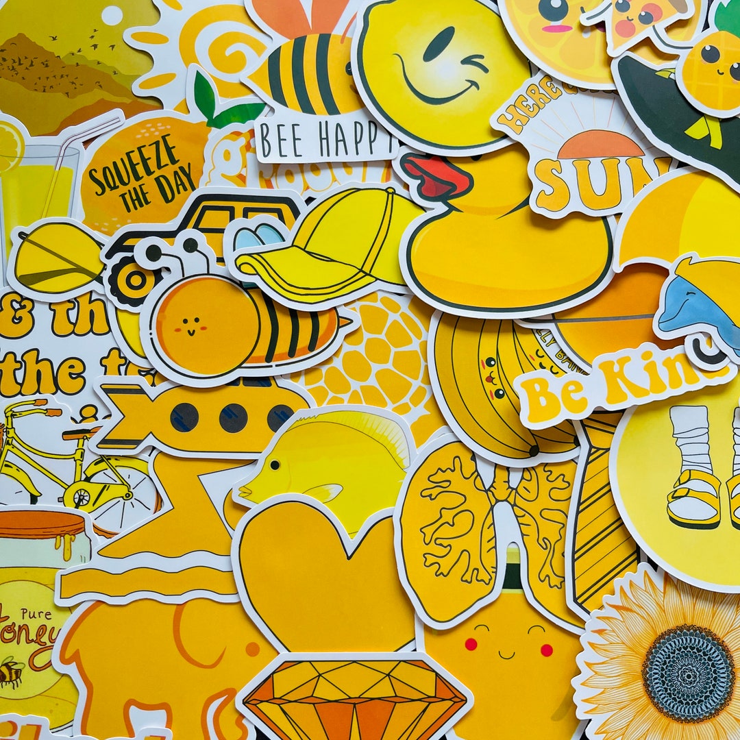 25/50 Vinyl Yellow Theme Stickers, Die Cut Decal Set, Waterproof ...