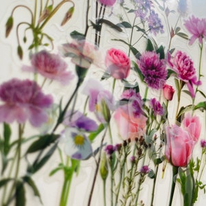 20 Vinyl Transparent Pink Flower Sticker Pack, Waterproof Reusable Set ...