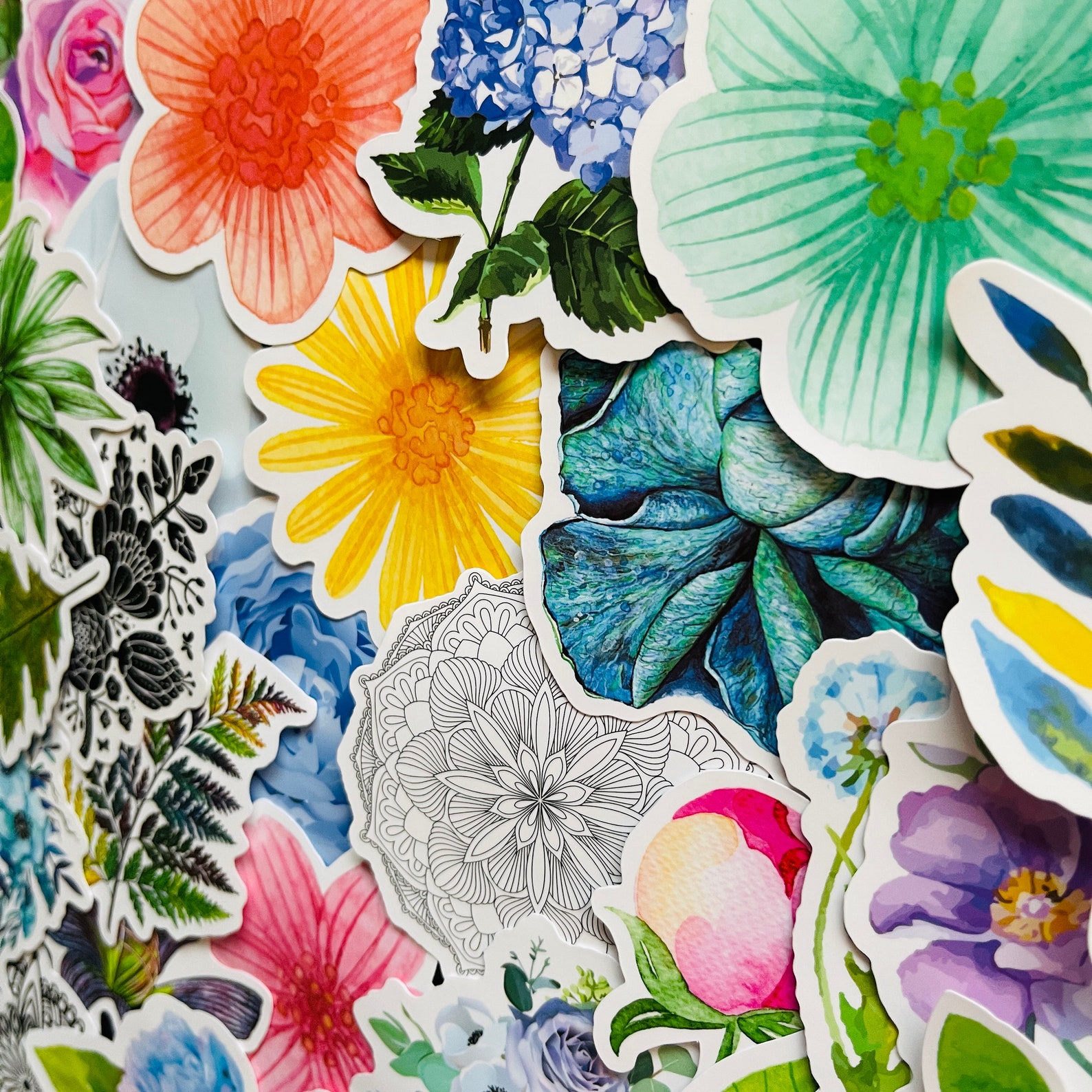 25/50 Vinyl Flower Stickers, Die Cut Decal Set, Waterproof Reusable ...