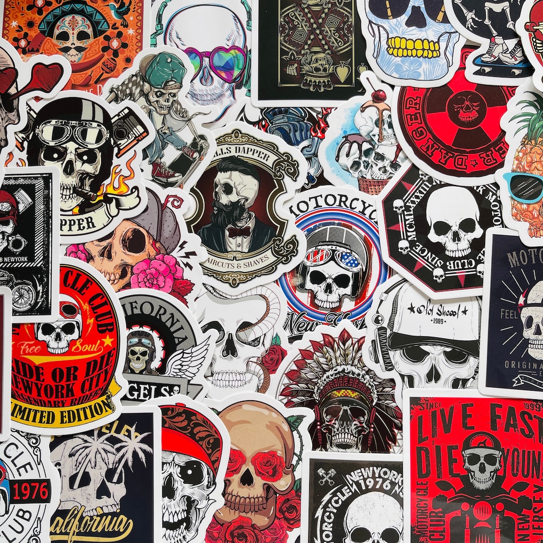 25/50 Vinyl Skull Head Stickers, Die Cut Decal Set, Waterproof Reusable ...