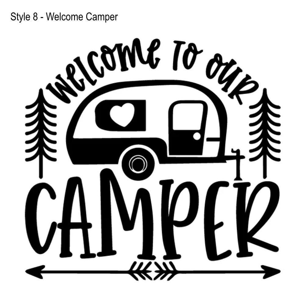 8" Vinyl Happy Camping Car Sticker, Camper Van RV Bumper Caravan ...