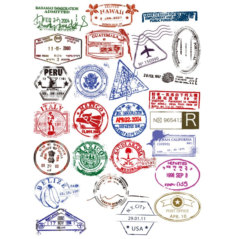 25/50 Vinyl Clear Passport Stamp Stickers Die Cut Decal Set | Etsy
