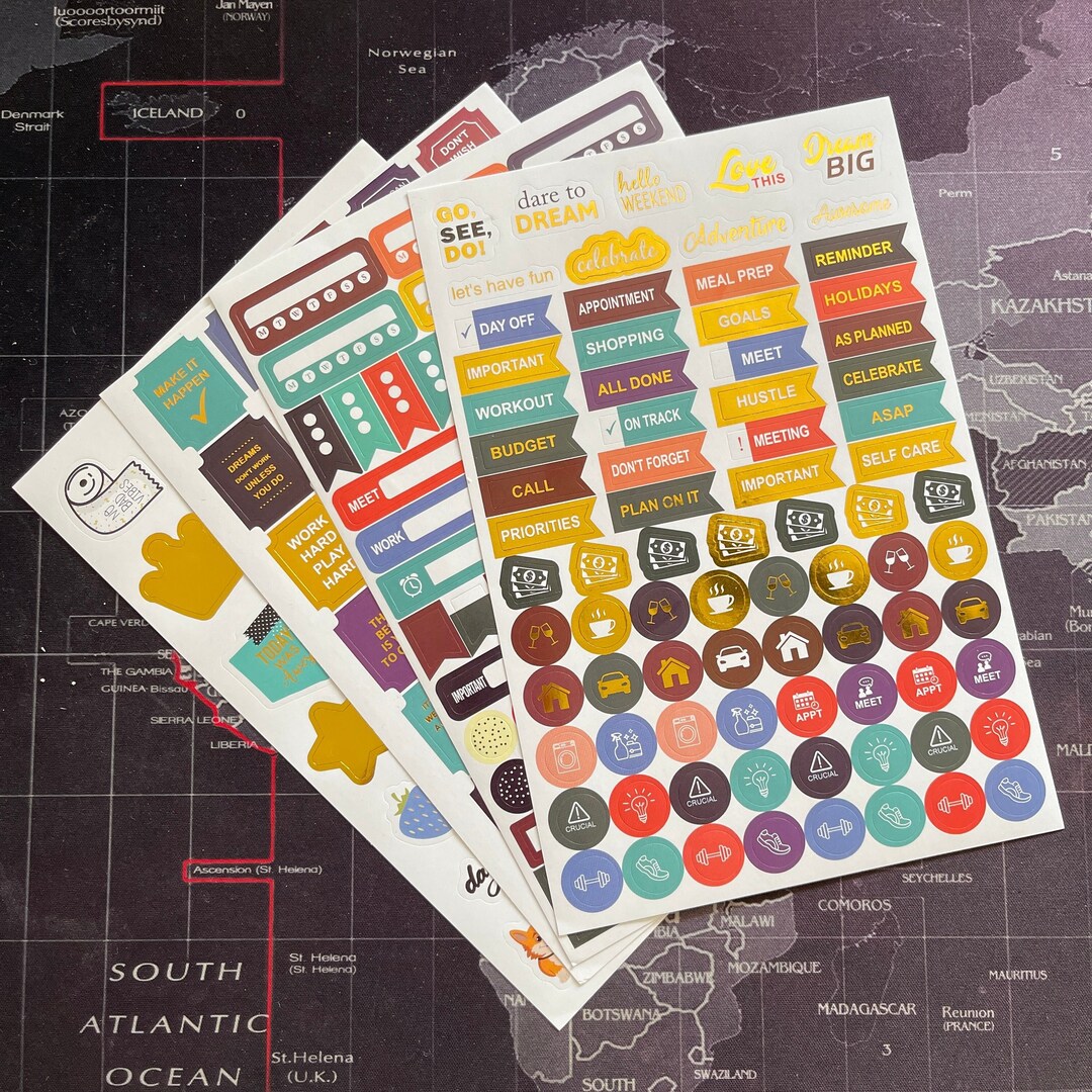 206 Life Planner Stickers | 4 Sheet Decal Set | Waterproof Reusable ...