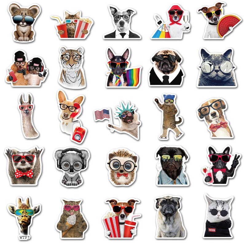 25/50 Vinyl Funny Animal Stickers, Die Cut Decal Set, Waterproof ...
