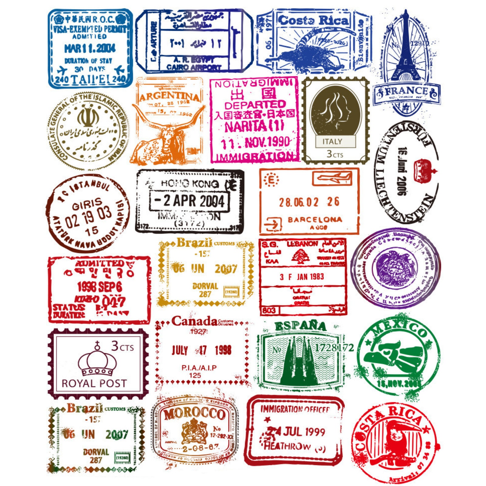 25/50 Vinyl Clear Passport Stamp Stickers Die Cut Decal Set | Etsy