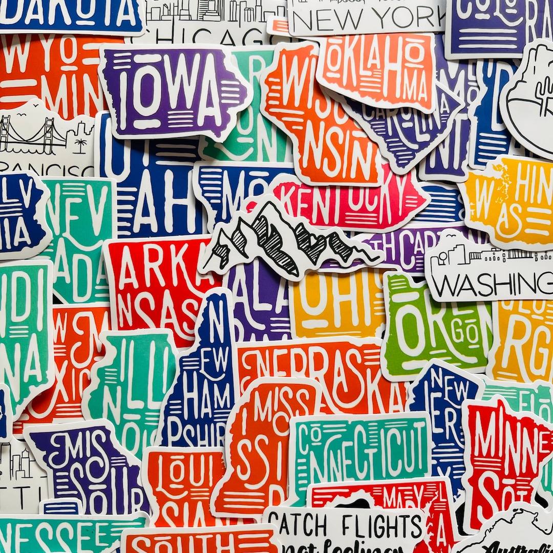 25/50 Vinyl US State Stickers, Die Cut Decal Set, Waterproof Reusable ...
