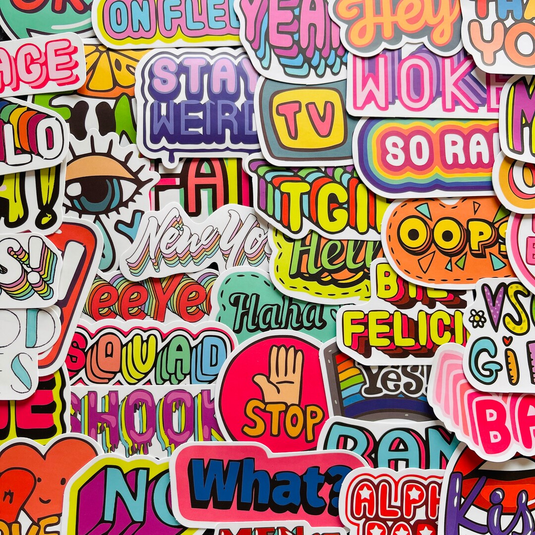 25/50 Vinyl Cool Words Stickers, Die Cut Decal Set, Waterproof Reusable ...