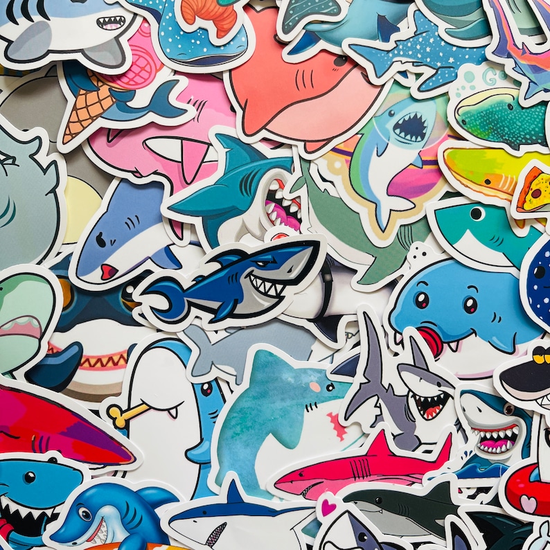 25/50 Vinyl Shark Attack Stickers Die Cut Decal Set - Etsy