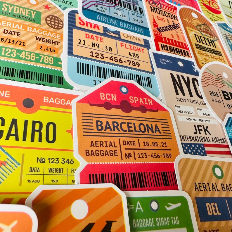 25/50 Vinyl Travel Ticket Stickers, Die Cut Decal Waterproof Reusable ...
