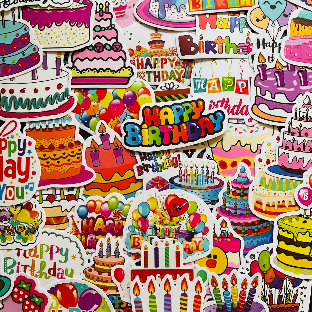 25/50 Vinyl Happy Birthday Stickers, Die Cut Decal Set, Waterproof ...