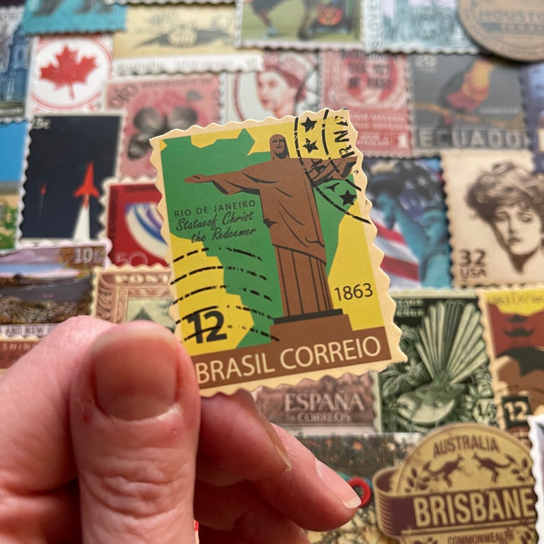 25/50 Vinyl Vintage Postage Stamp Stickers Decal Set - Etsy