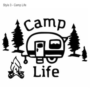 8" Vinyl Happy Camping Car Sticker, Camper Van RV Bumper Caravan ...