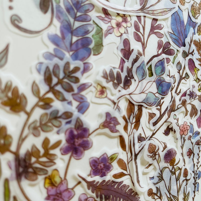 30 Opaque Flower Stem Sticker Pack, Vintage Wildflowers Floral Florist ...