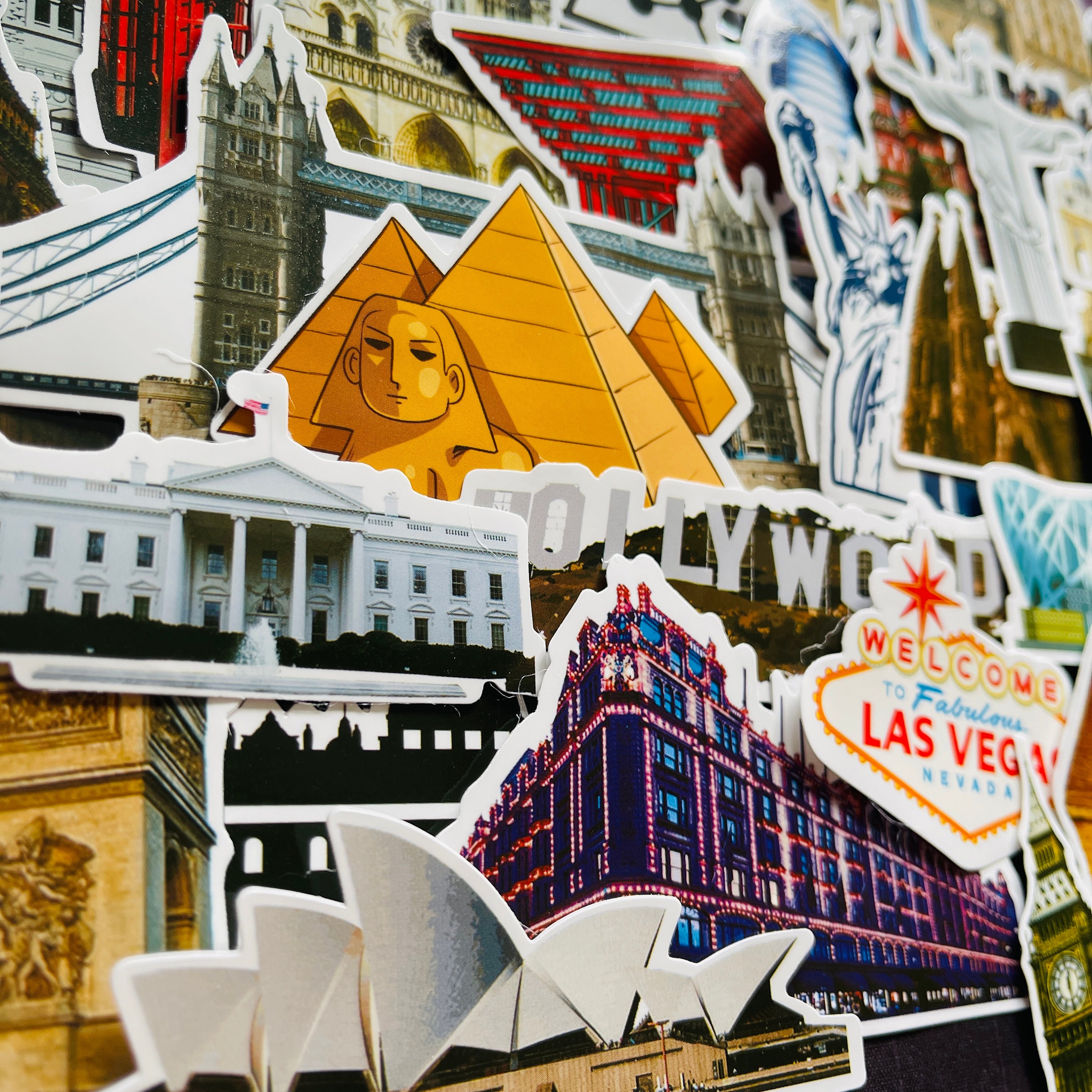 25/50 Vinyl Landmark Stickers, Die Cut Decal Set, Waterproof Reusable ...