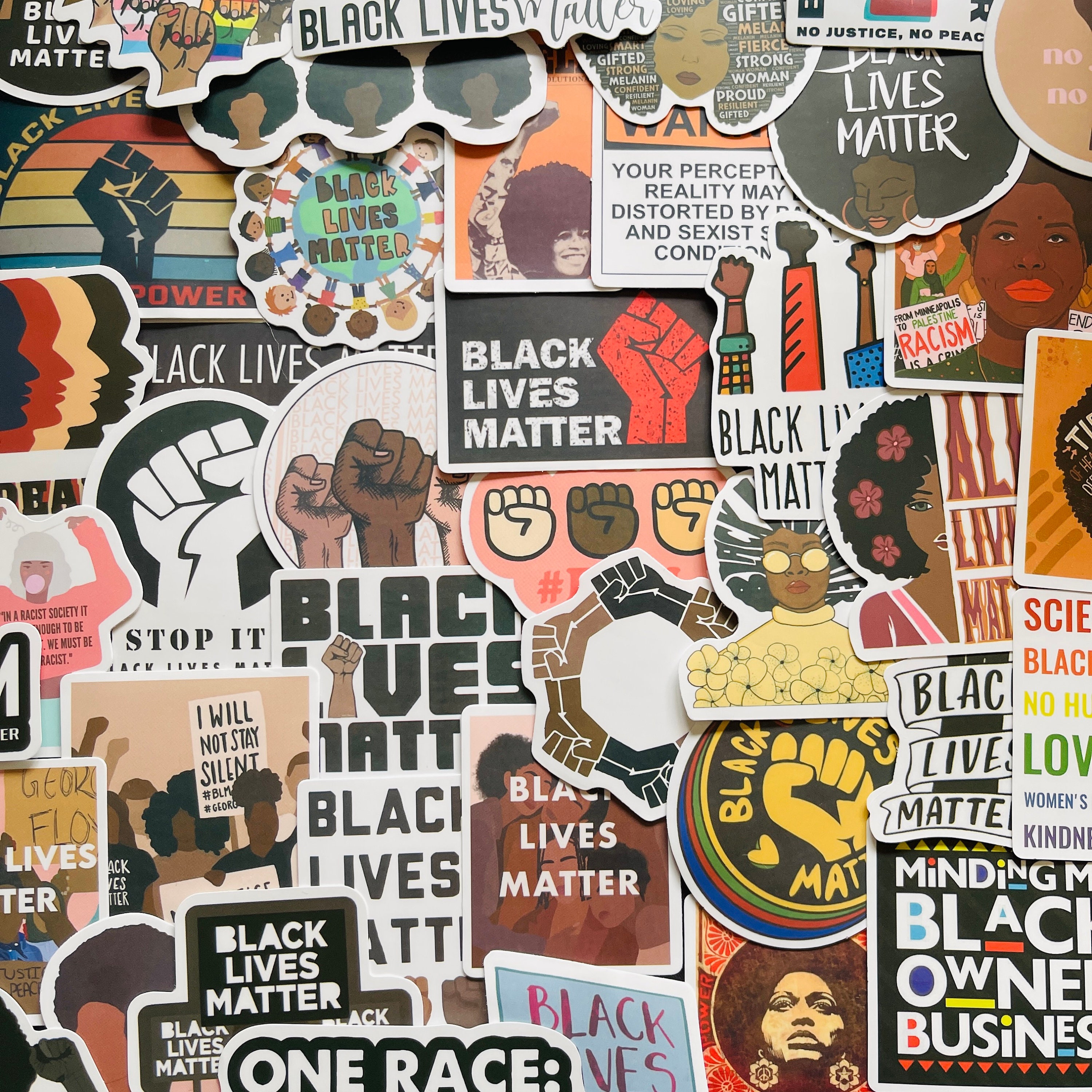 25 50 100 Vinyl BLM Stickers Die Cut Decal Set Waterproof Reusable Black Brown Lives Matter Rights Racial Equality Melanin Planner Diary Etsy